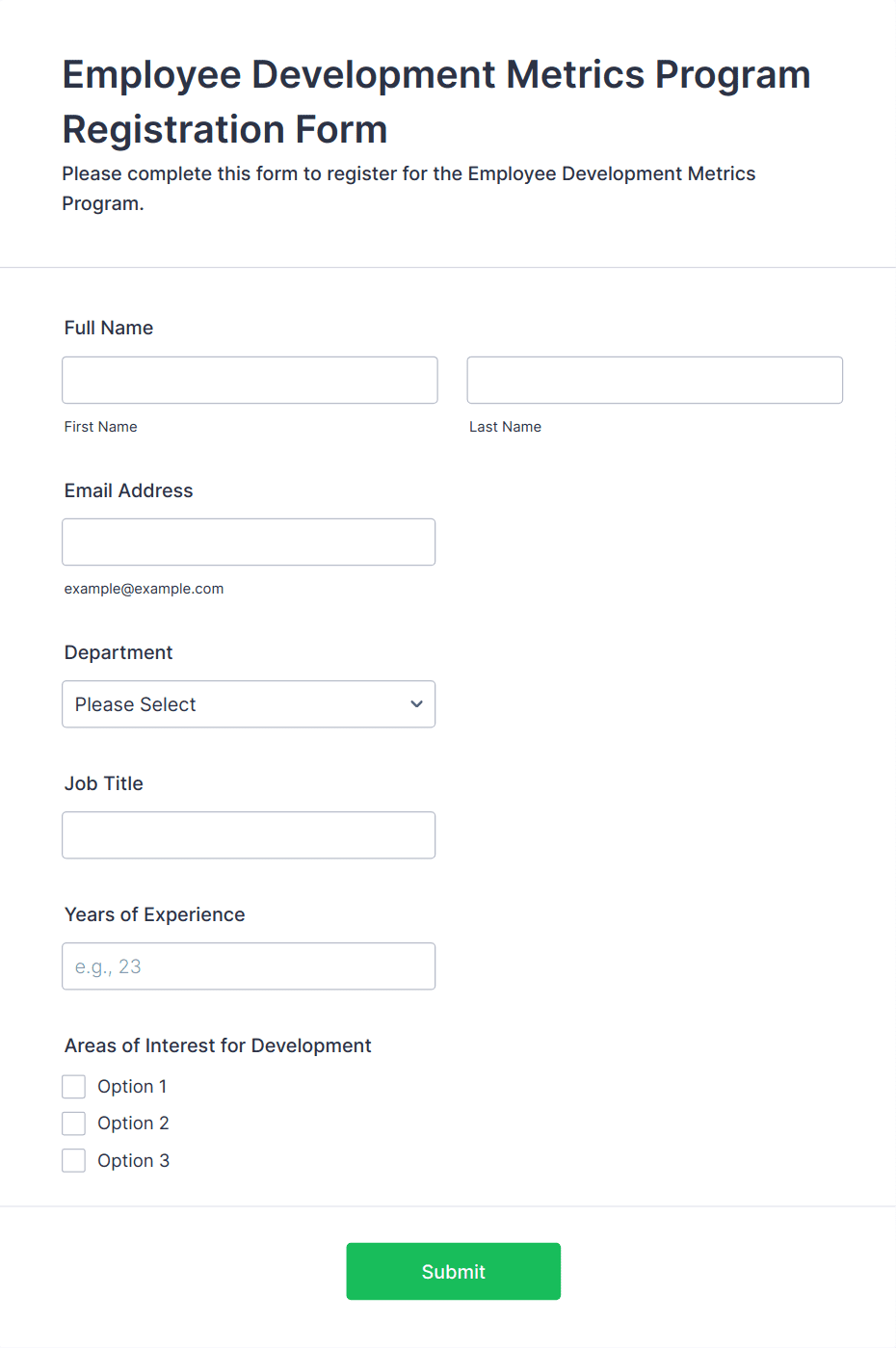 Employee Development Metrics Program Registration Form Template | Jotform