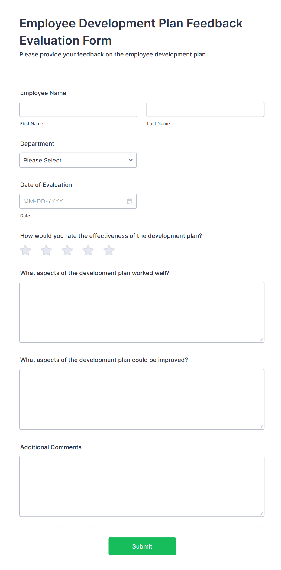 Employee Development Plan Feedback Evaluation Form Template | Jotform