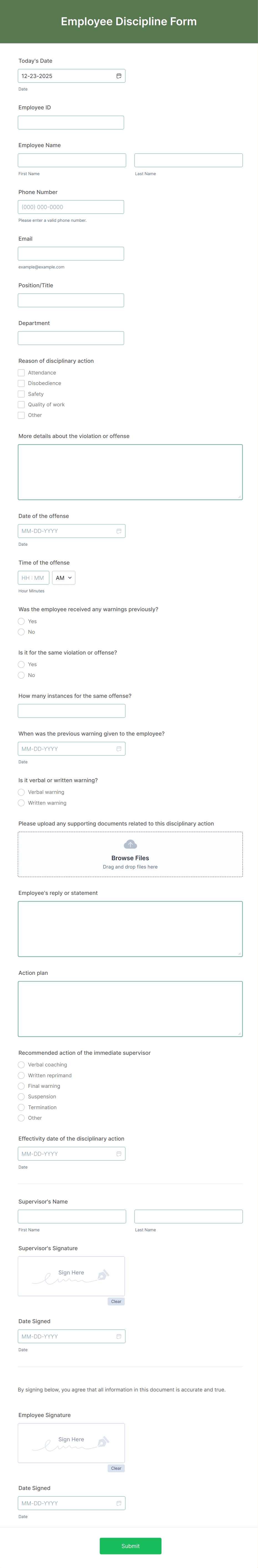 Employee Discipline Form Template | Jotform