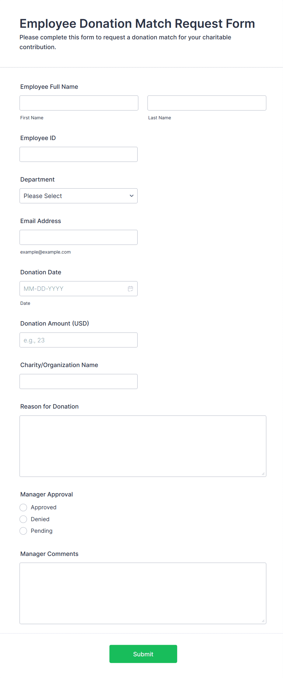 Employee Donation Match Request Form Template | Jotform