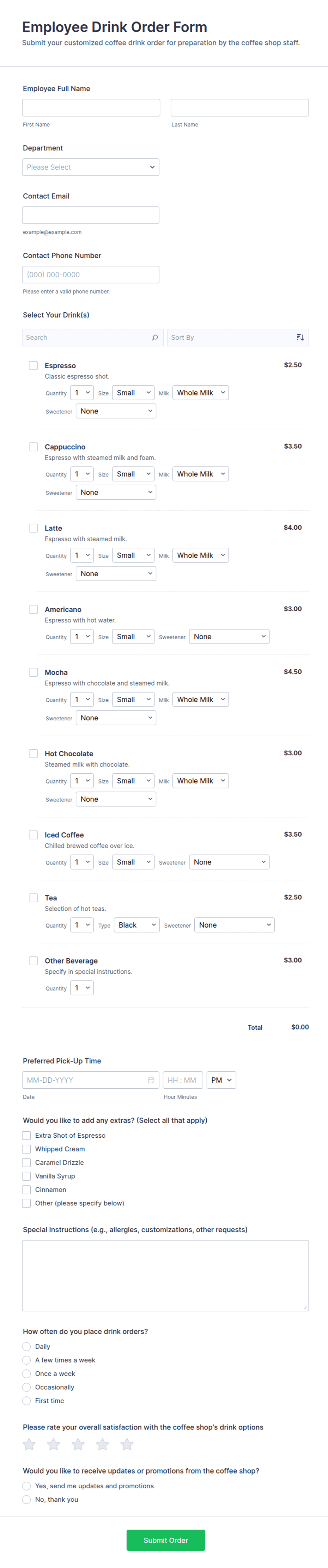 Employee Drink Order Form Template | Jotform