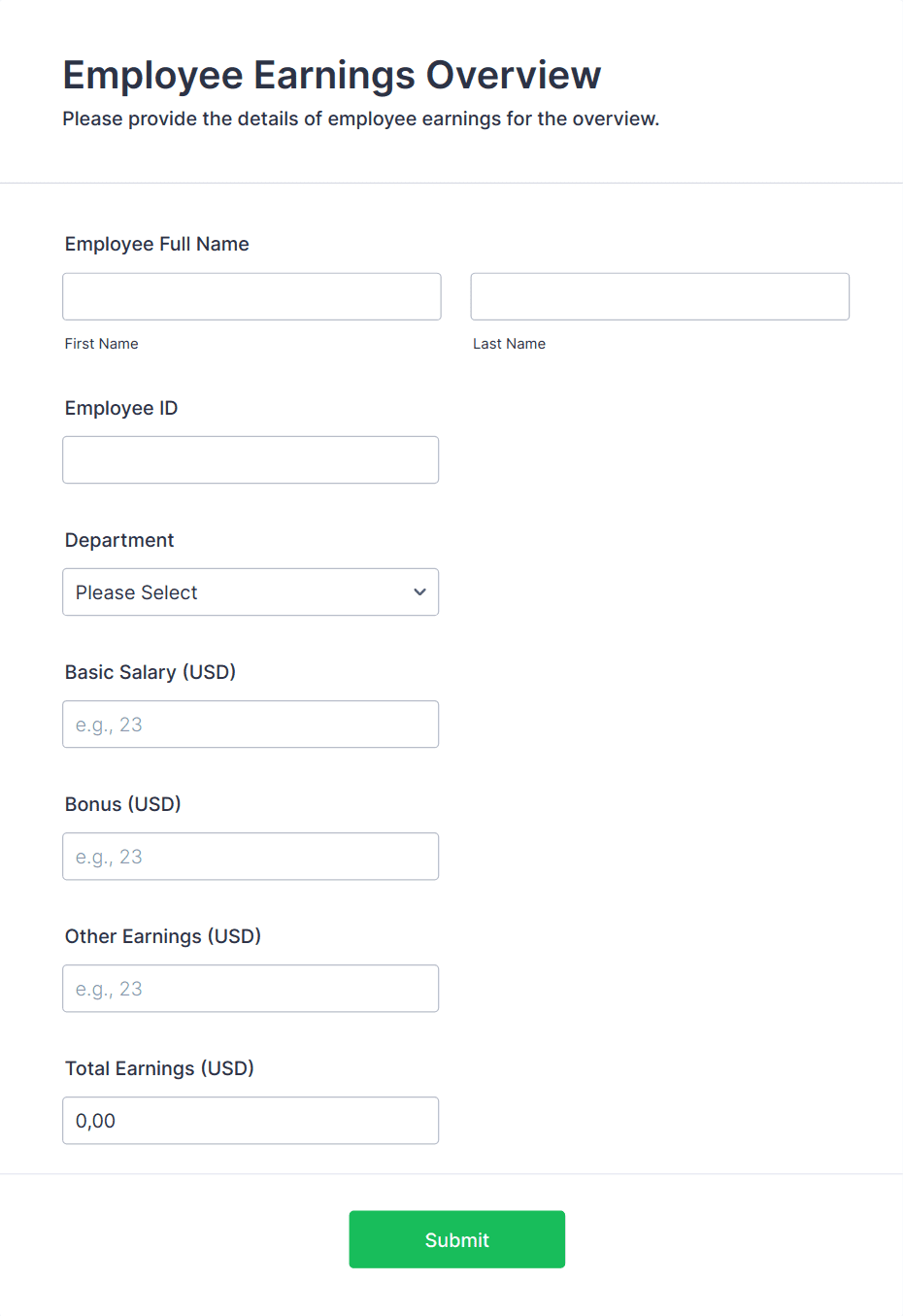 Employee Earnings Overview Form Template | Jotform