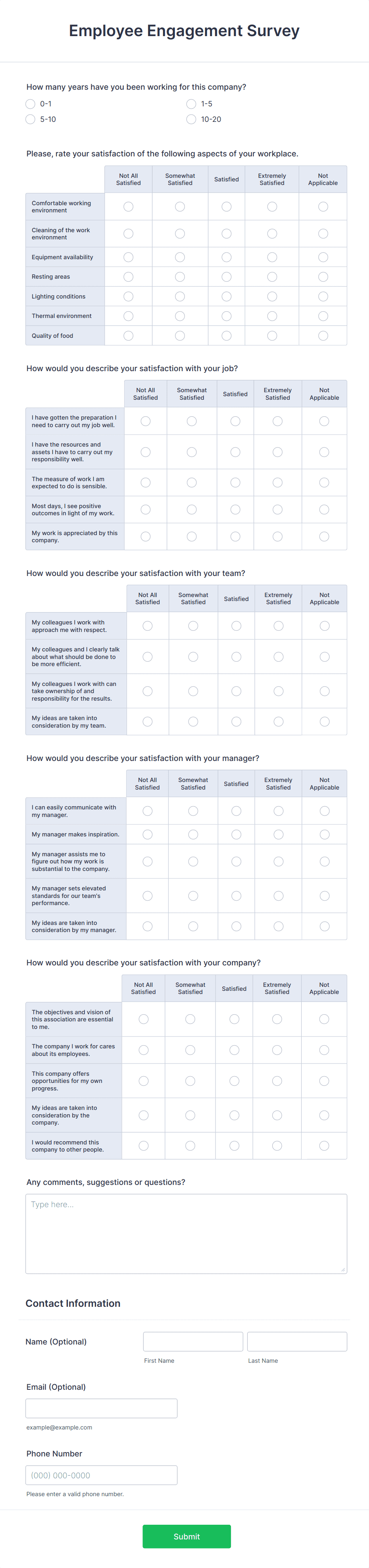 Employee Engagement Survey Form Template | Jotform