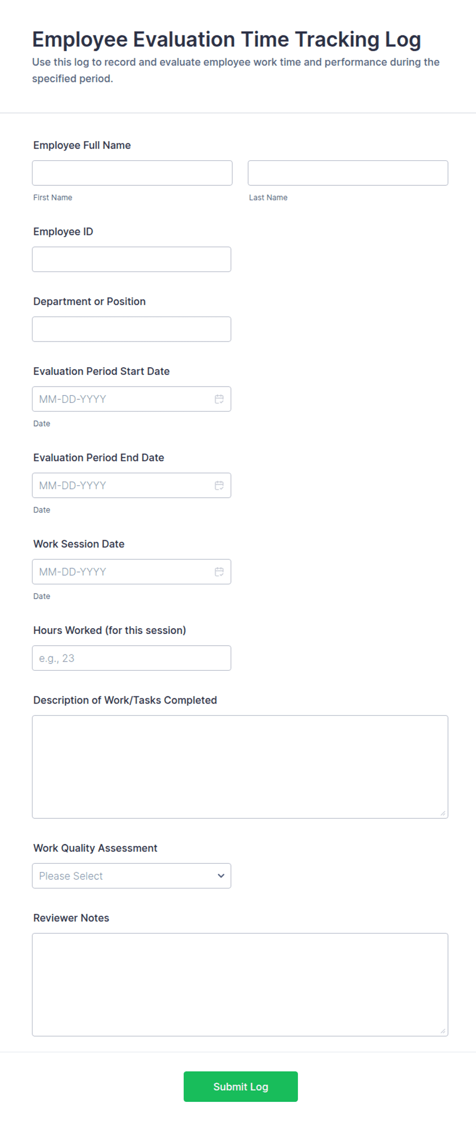 Employee Evaluation Time Tracking Log Form Template | Jotform