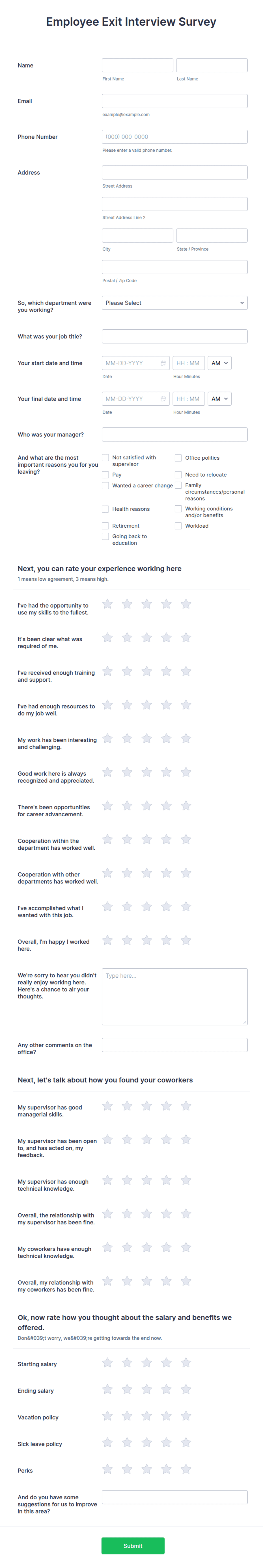 Employee Exit Interview Survey Form Template | Jotform
