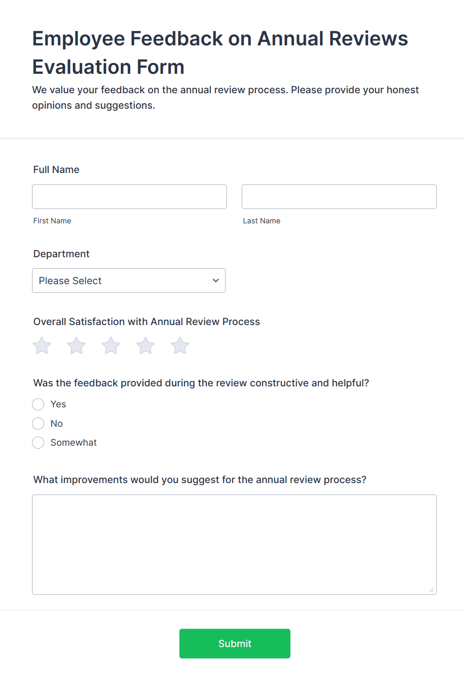Employee Feedback on Annual Reviews Evaluation Form Template | Jotform