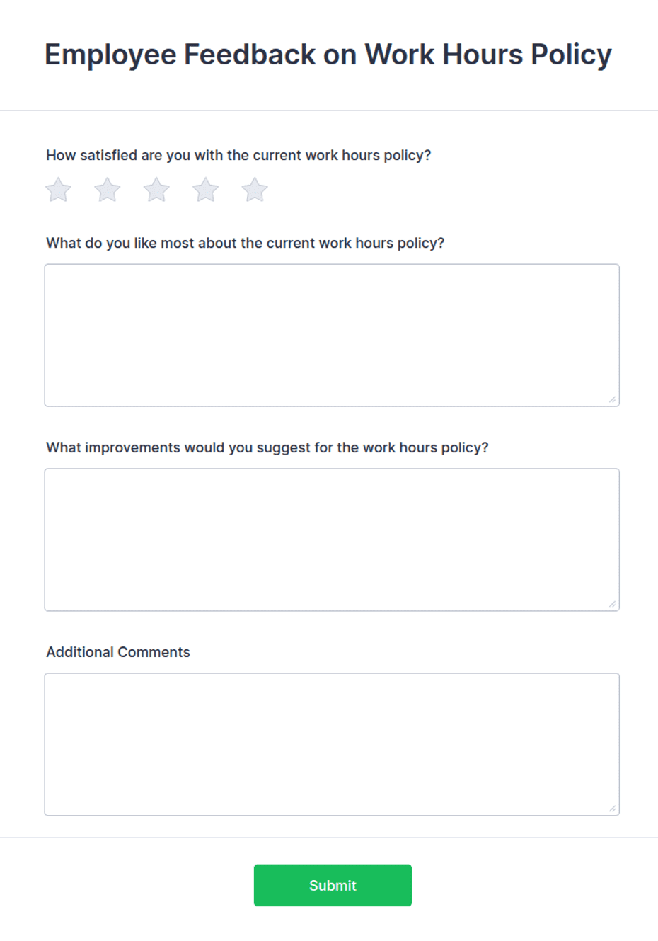 Employee Feedback on Work Hours Policy Form Template | Jotform