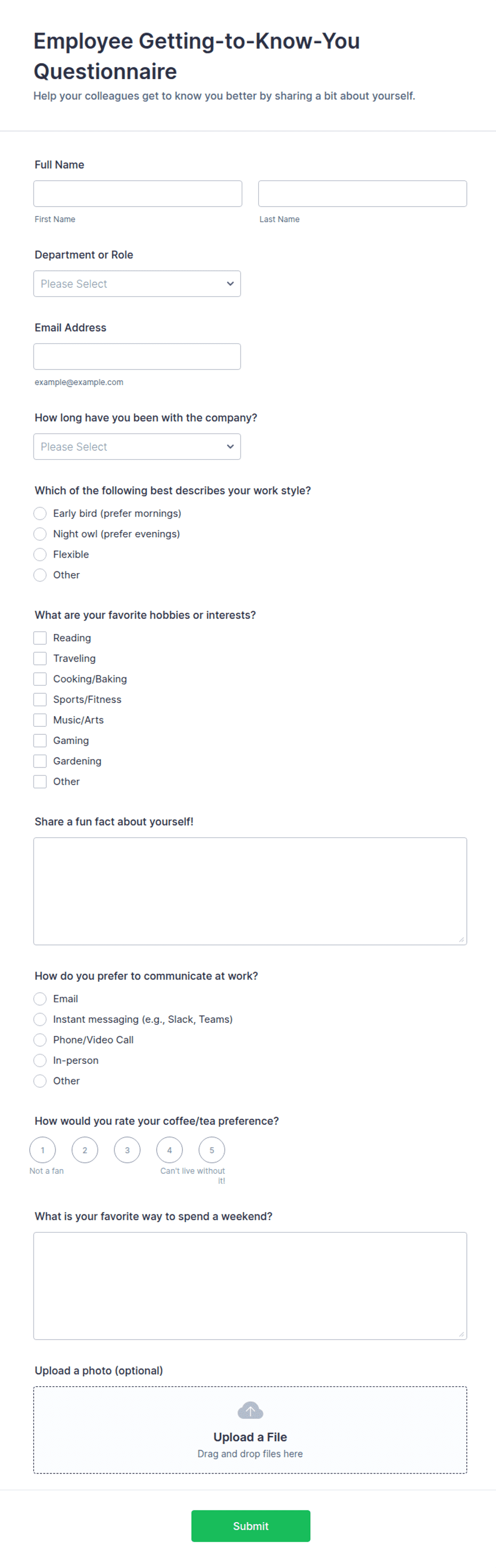 Employee Getting-to-Know-You Questionnaire Form Template | Jotform