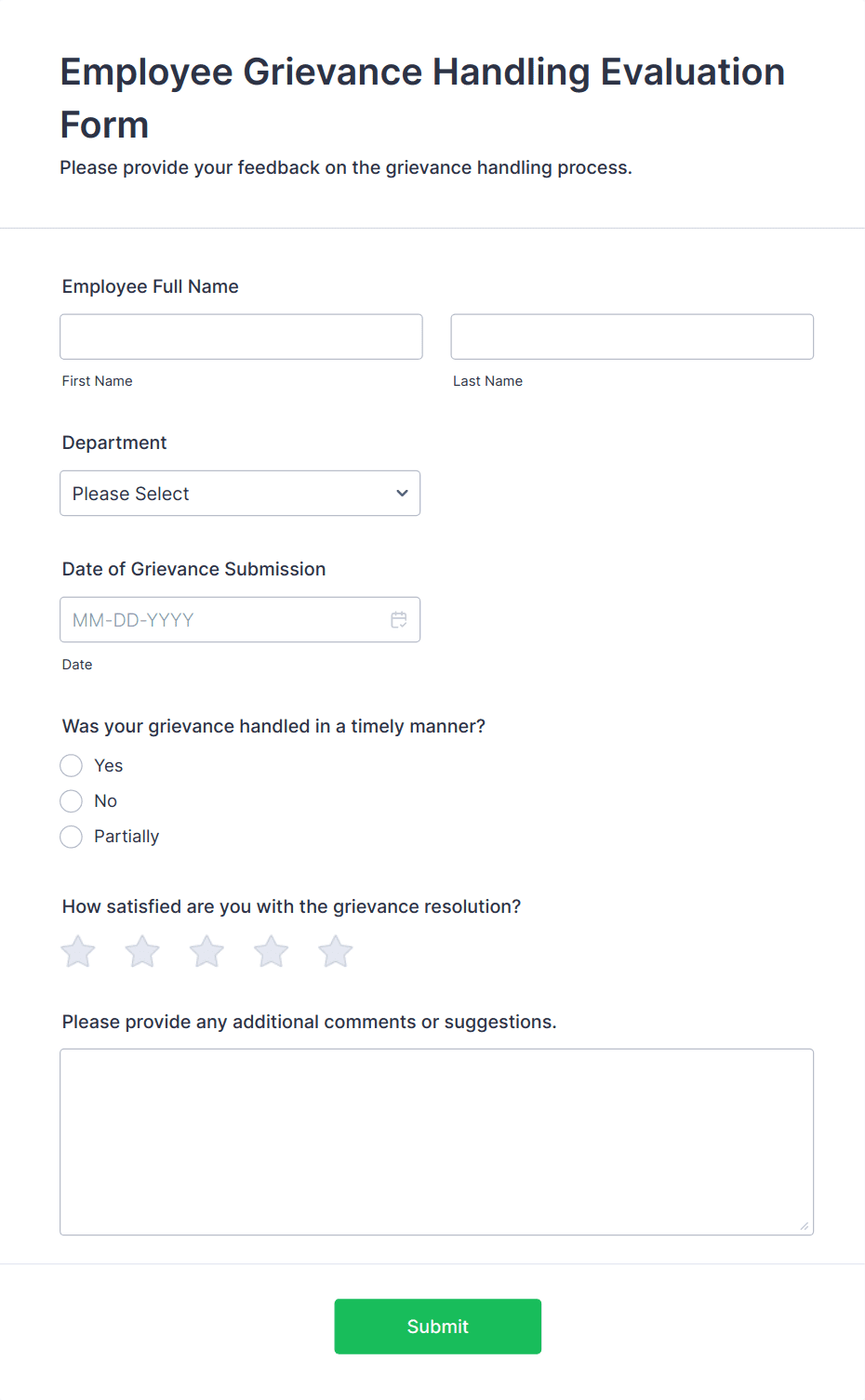 Employee Grievance Handling Evaluation Form Template | Jotform