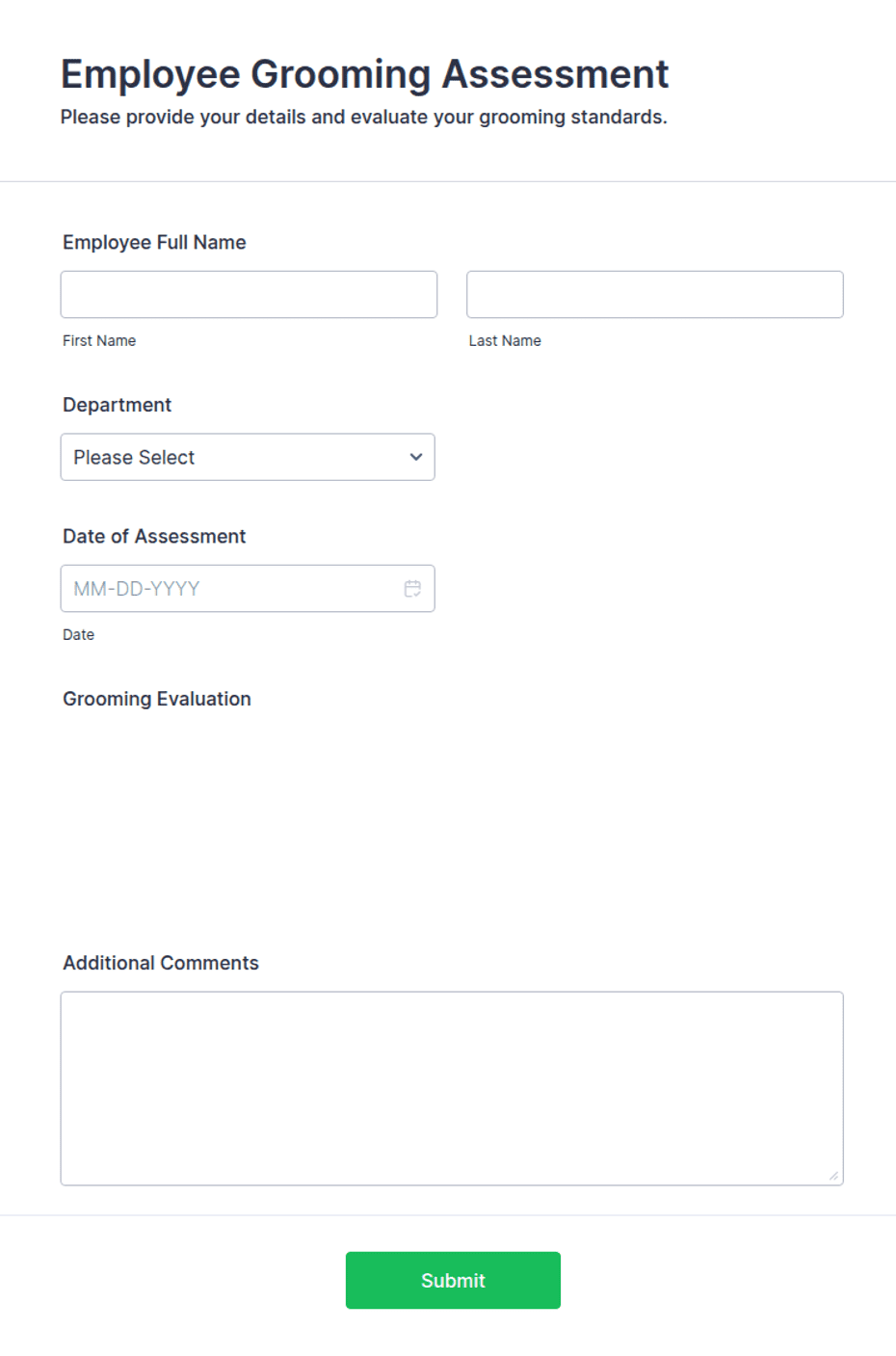 Employee Grooming Assessment Form Template | Jotform