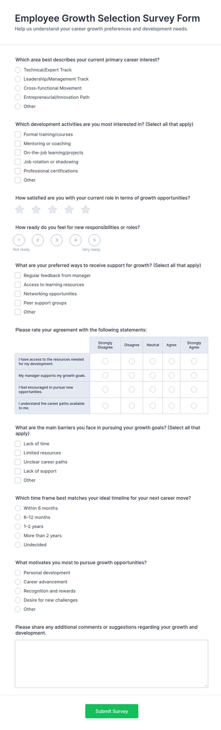 Employee Growth Selection Survey Form Template | Jotform