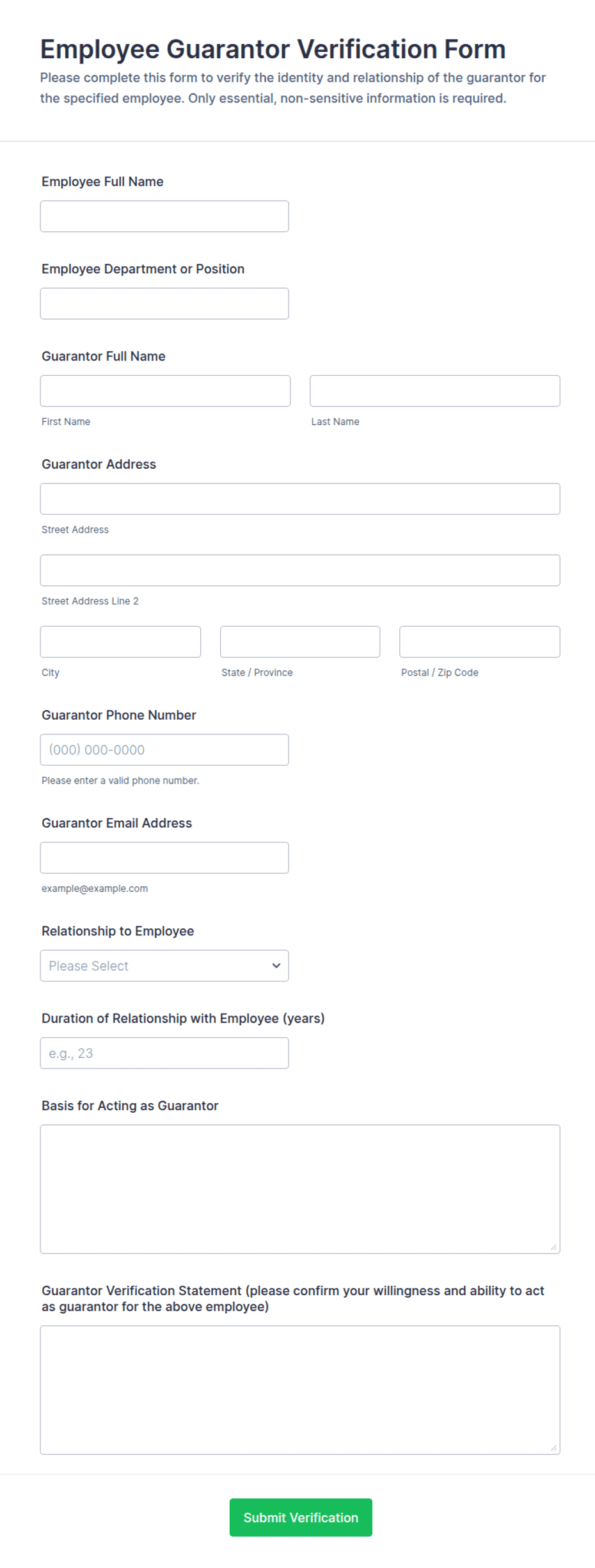 Employee Guarantor Verification Form Template | Jotform