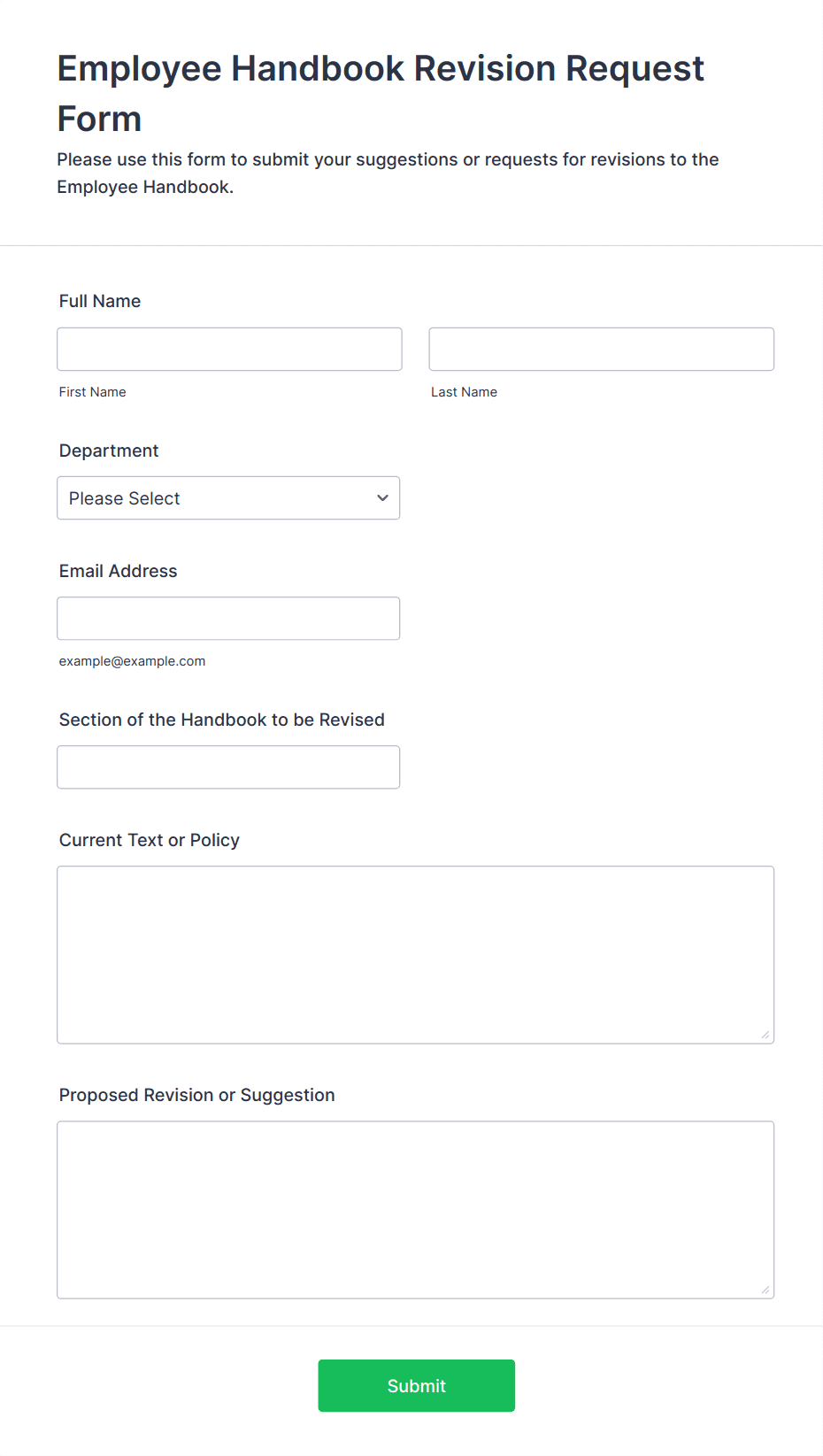 Employee Handbook Revision Request Form Template | Jotform