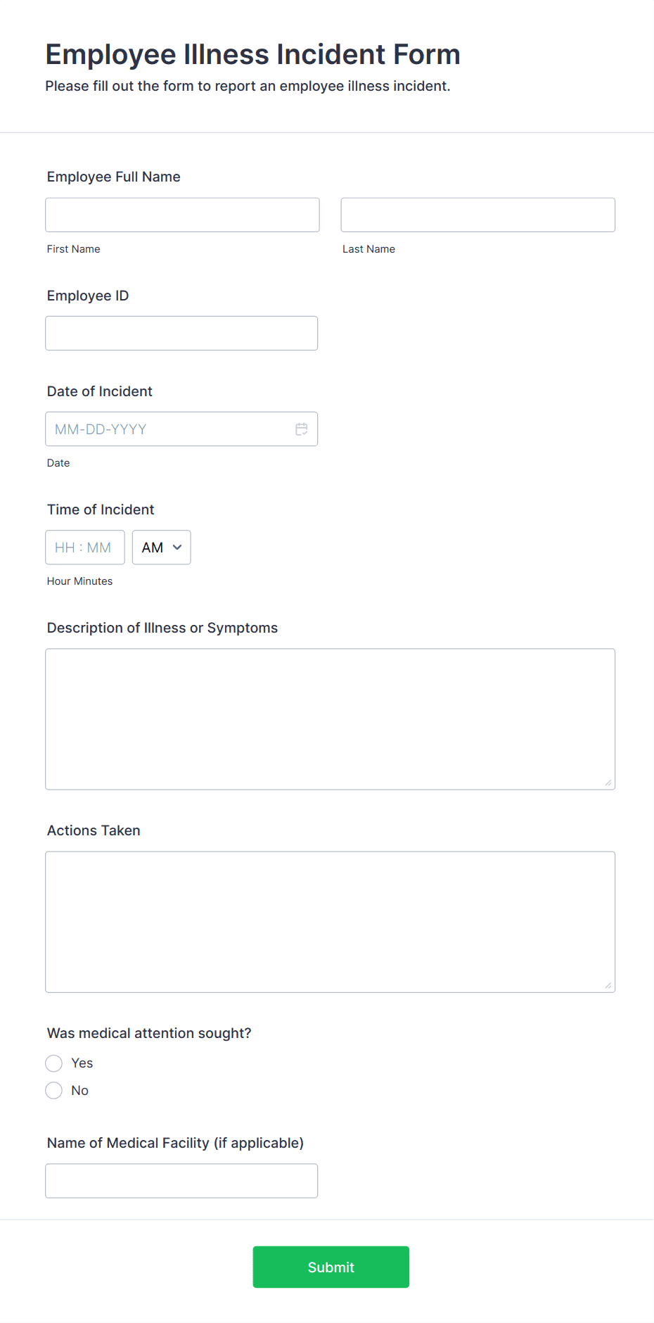 Employee Illness Incident Form Template | Jotform