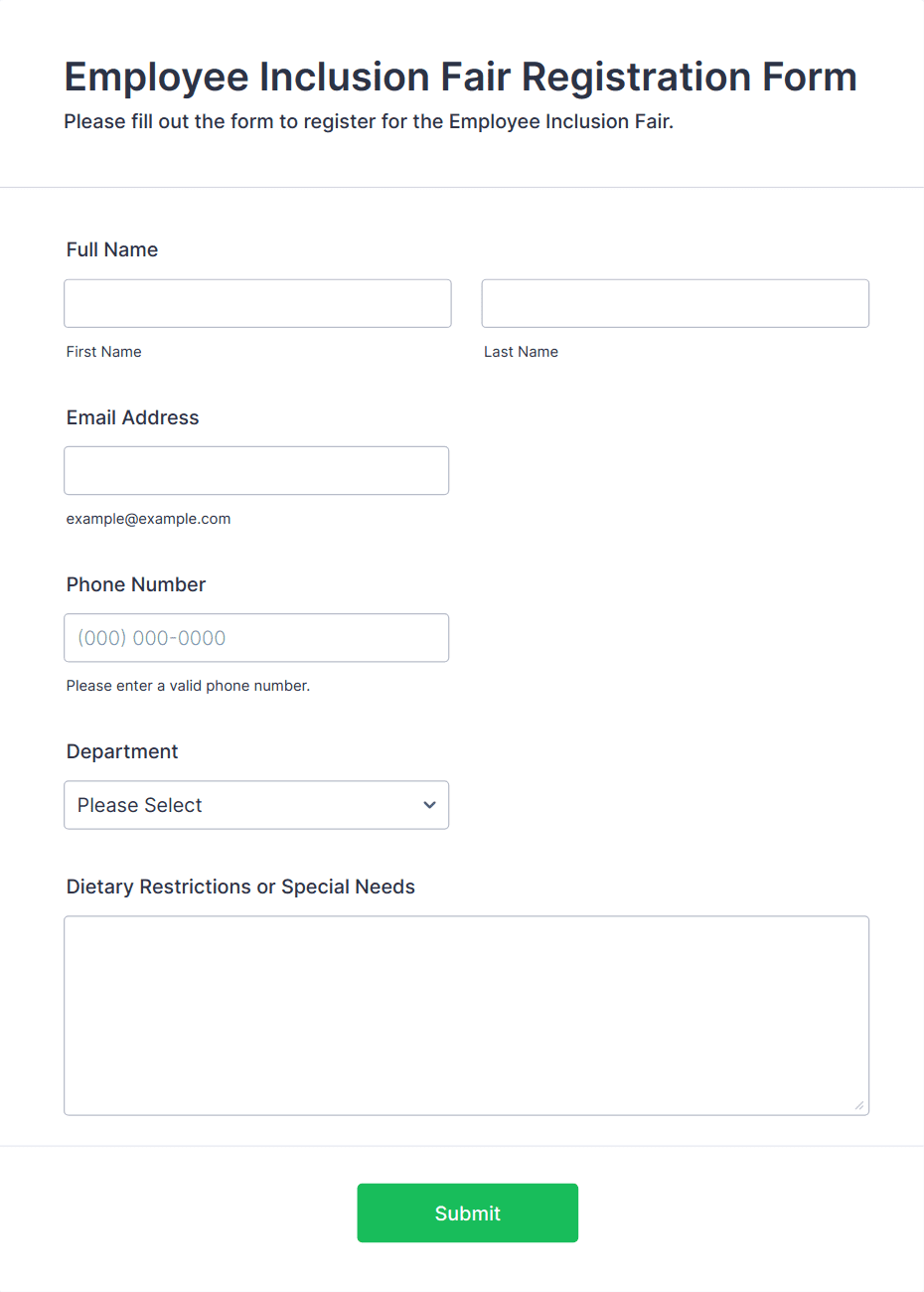 Employee Inclusion Fair Registration Form Template | Jotform