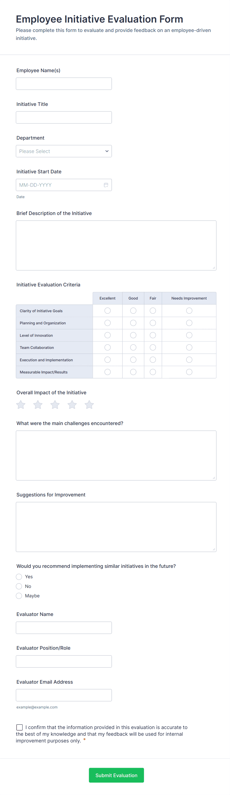 Employee Initiative Evaluation Form Template | Jotform