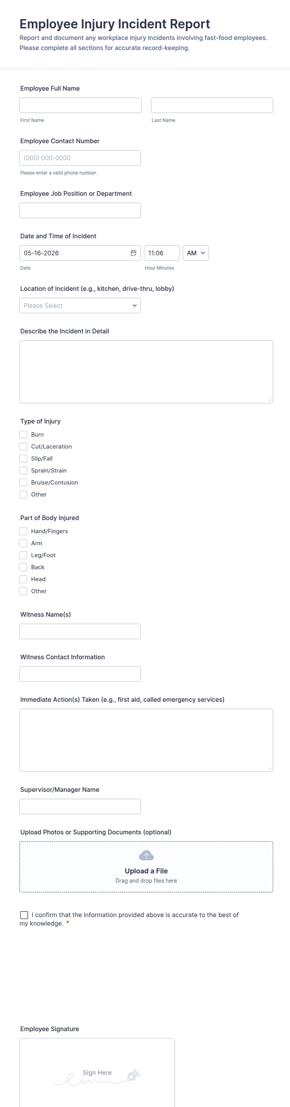 Employee Injury Incident Report Form Template | Jotform