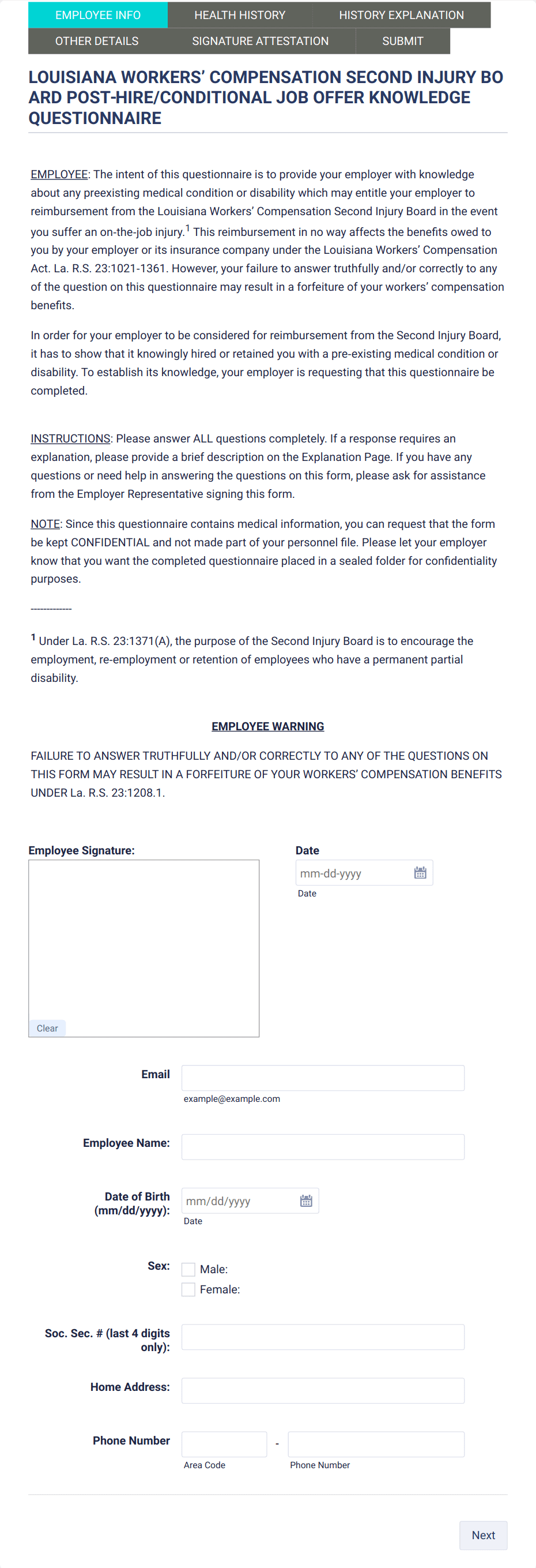 Employee Injury Questionnaire Form Template | Jotform