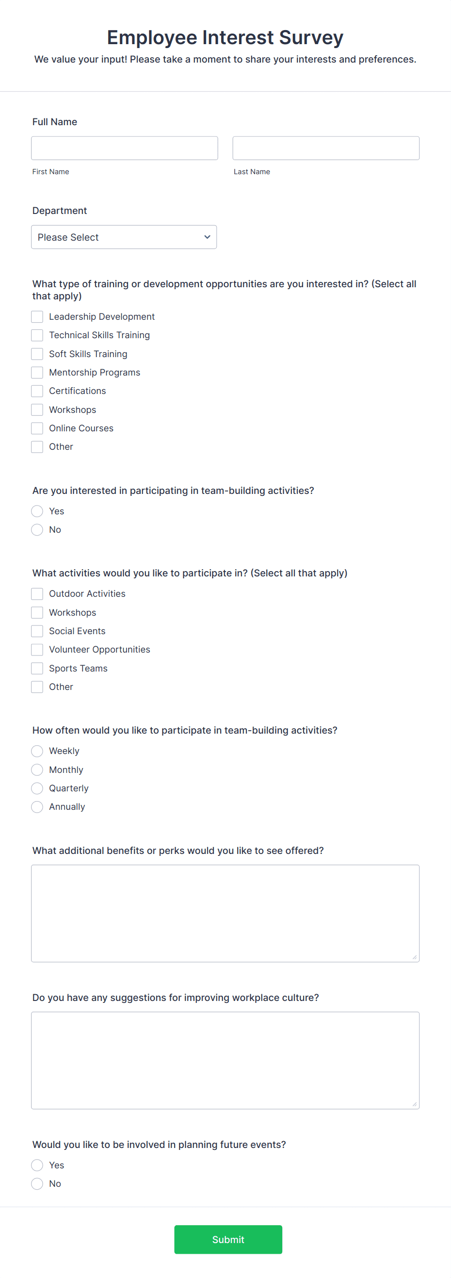 Employee Interest Survey Form Template | Jotform