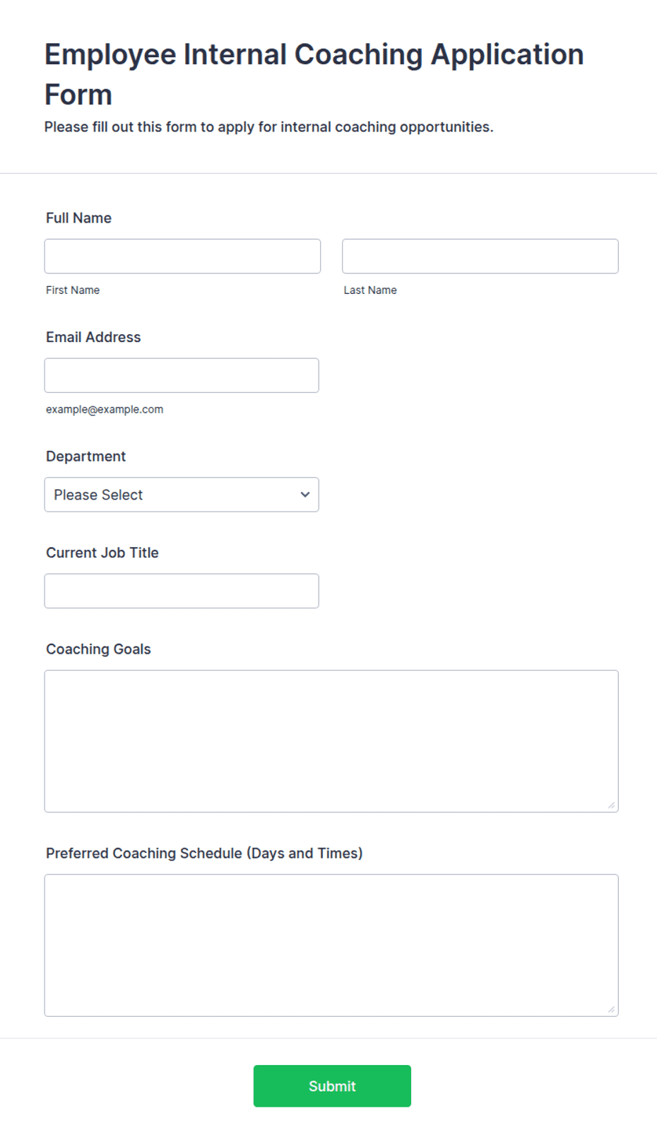 Employee Internal Coaching Application Form Template | Jotform
