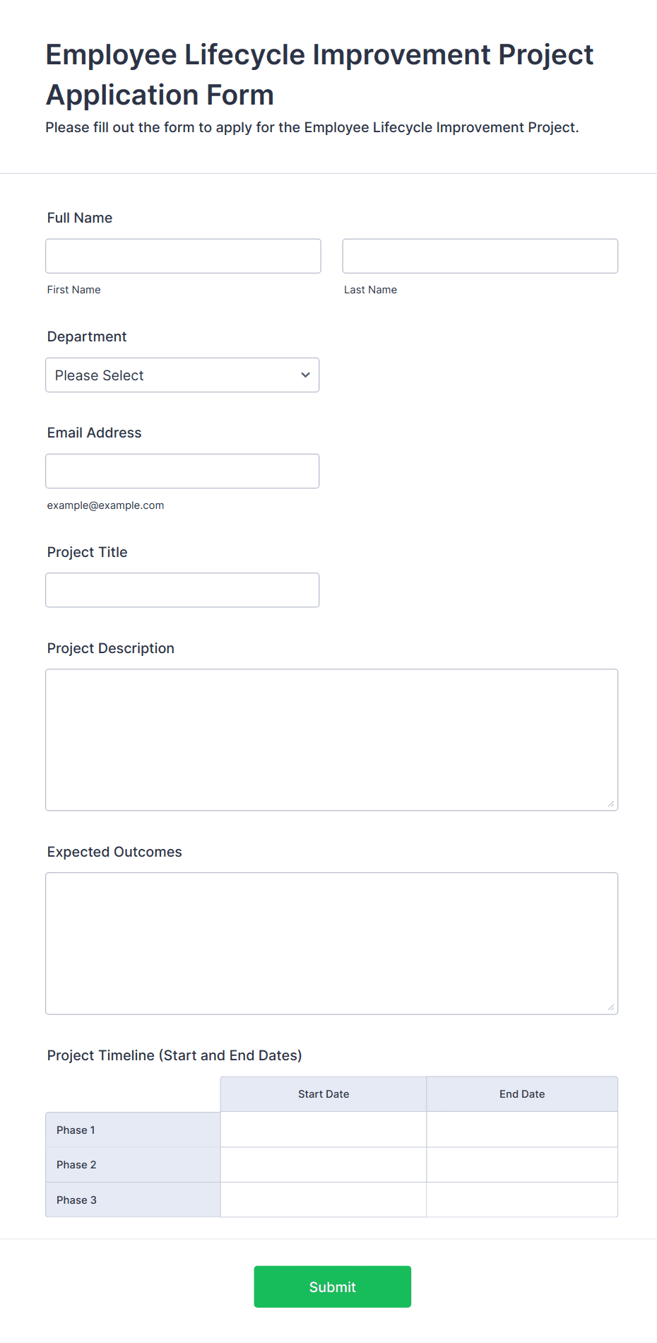 Employee Lifecycle Improvement Project Application Form Template | Jotform