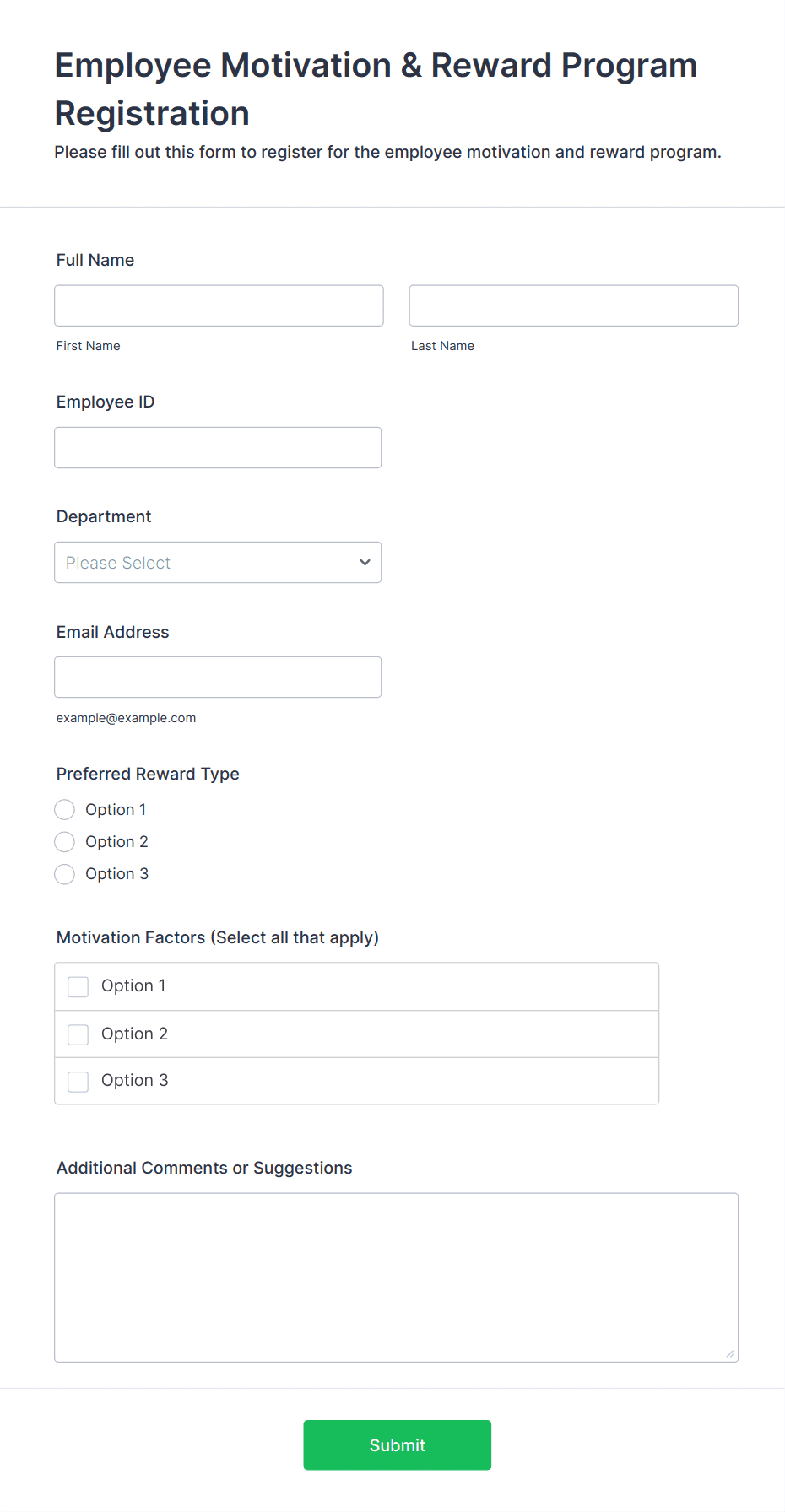 Employee Motivation & Reward Program Registration Form Template | Jotform