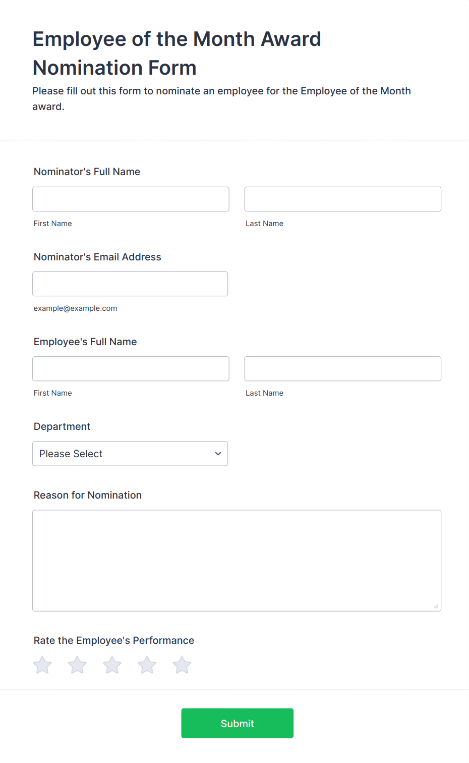 Employee of the Month Award Nomination Form Template | Jotform