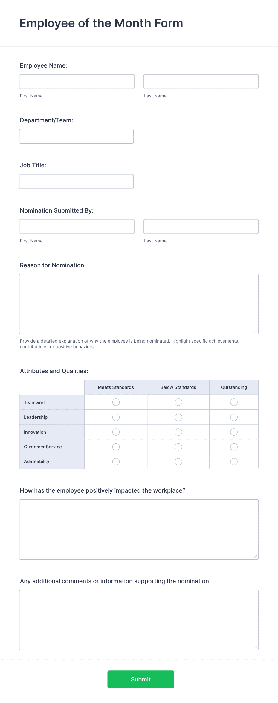 Employee of the Month Form Template | Jotform