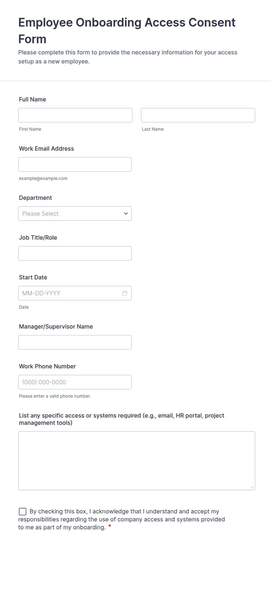 Employee Onboarding Access Consent Form Template | Jotform