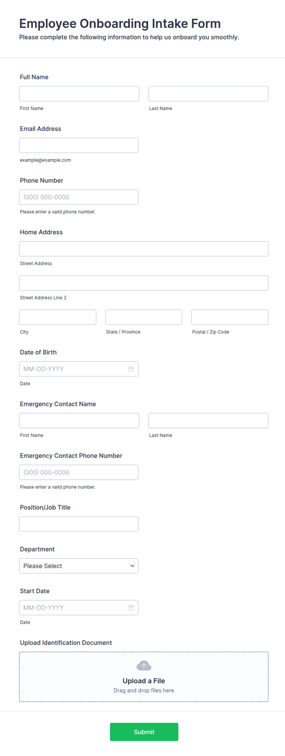 Employee Onboarding Intake Form Template | Jotform