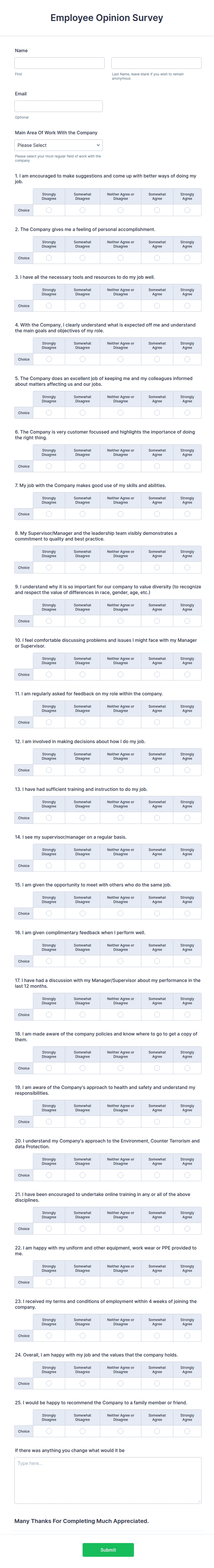 Employee Opinion Survey Form Template | Jotform