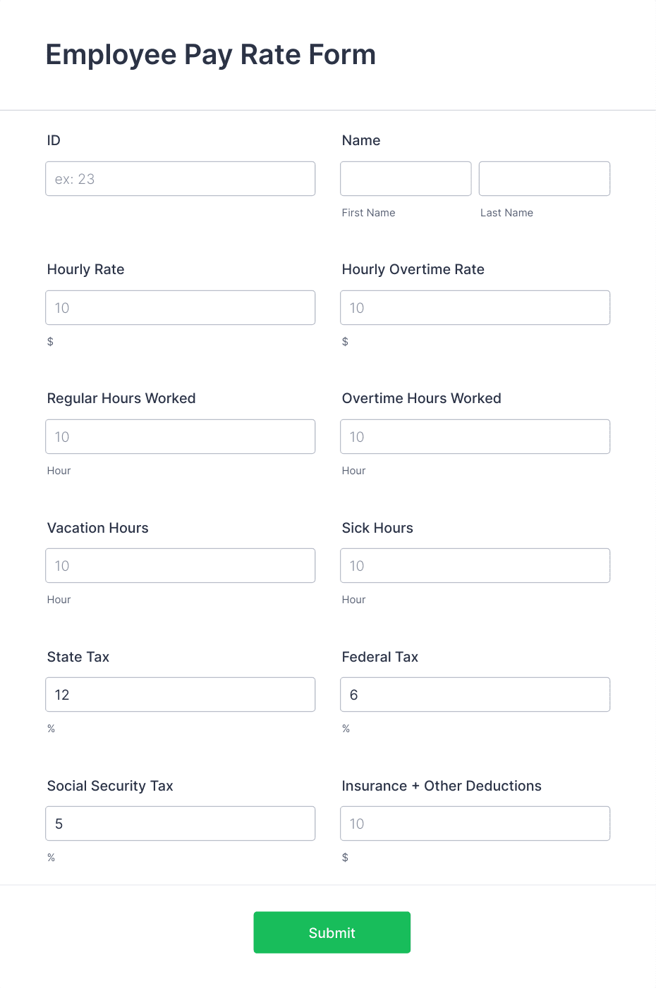 Employee Pay Rate Form Template | Jotform