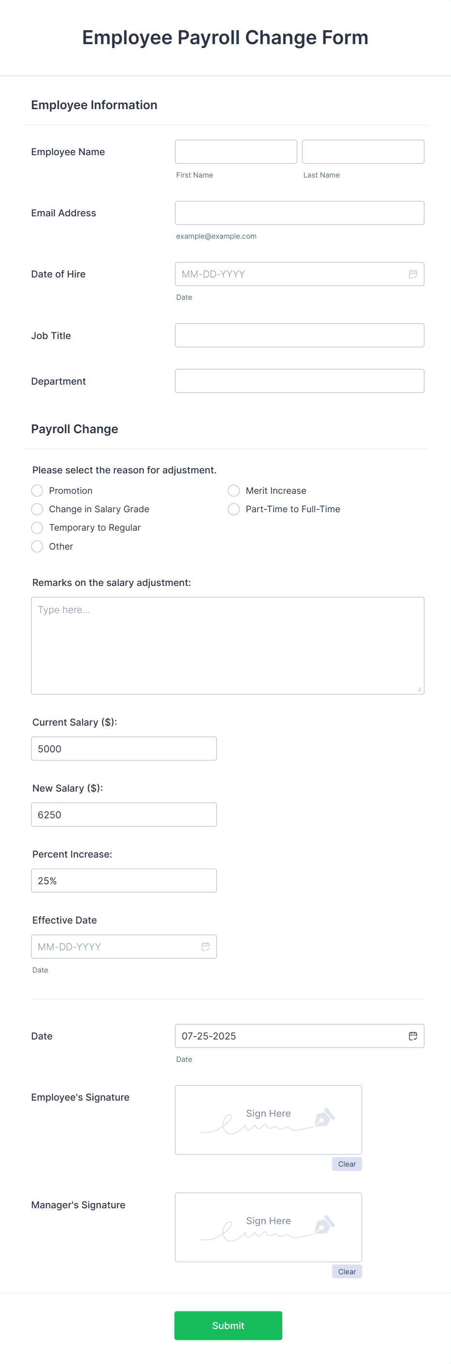 Employee Payroll Change Form Template | Jotform