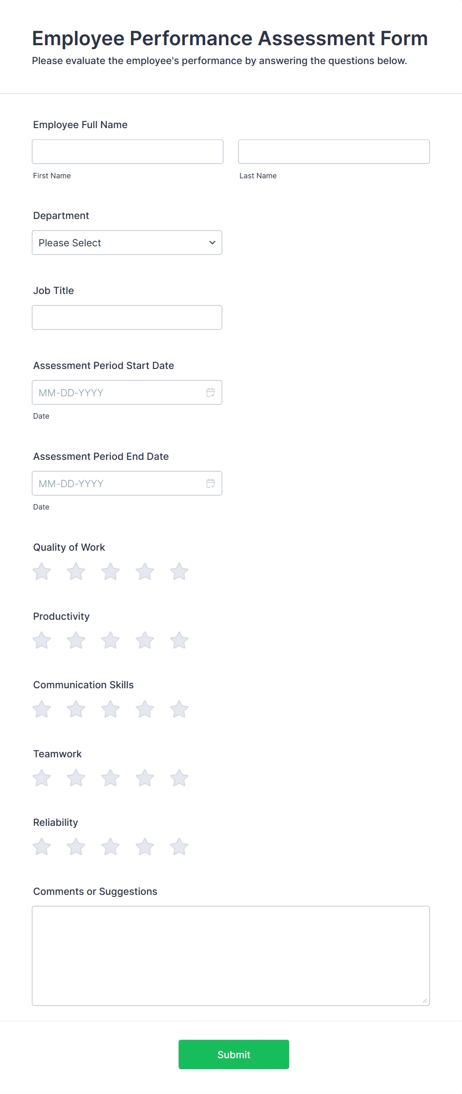 Employee Performance Assessment Form Template | Jotform