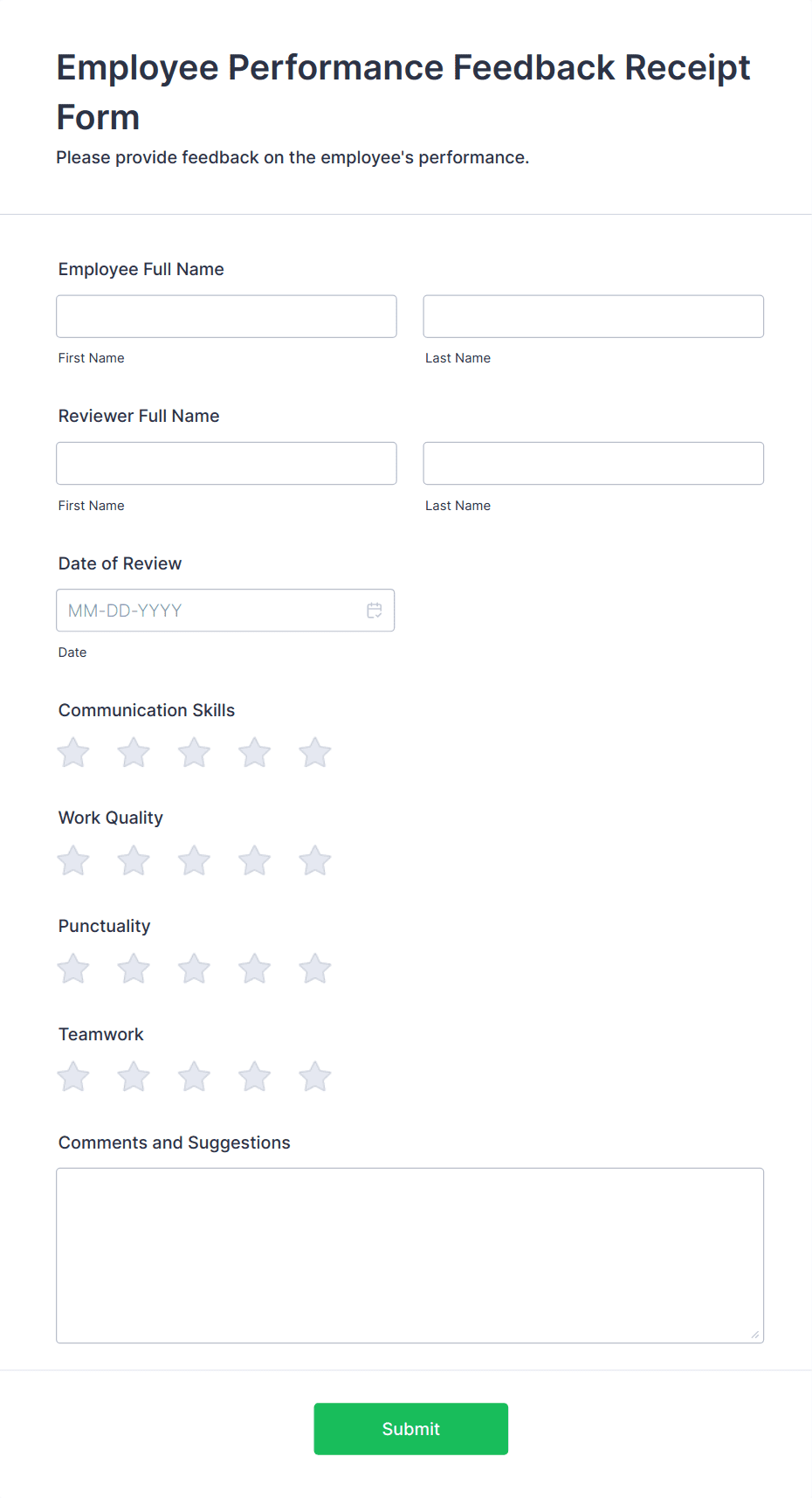 Employee Performance Feedback Receipt Form Template | Jotform