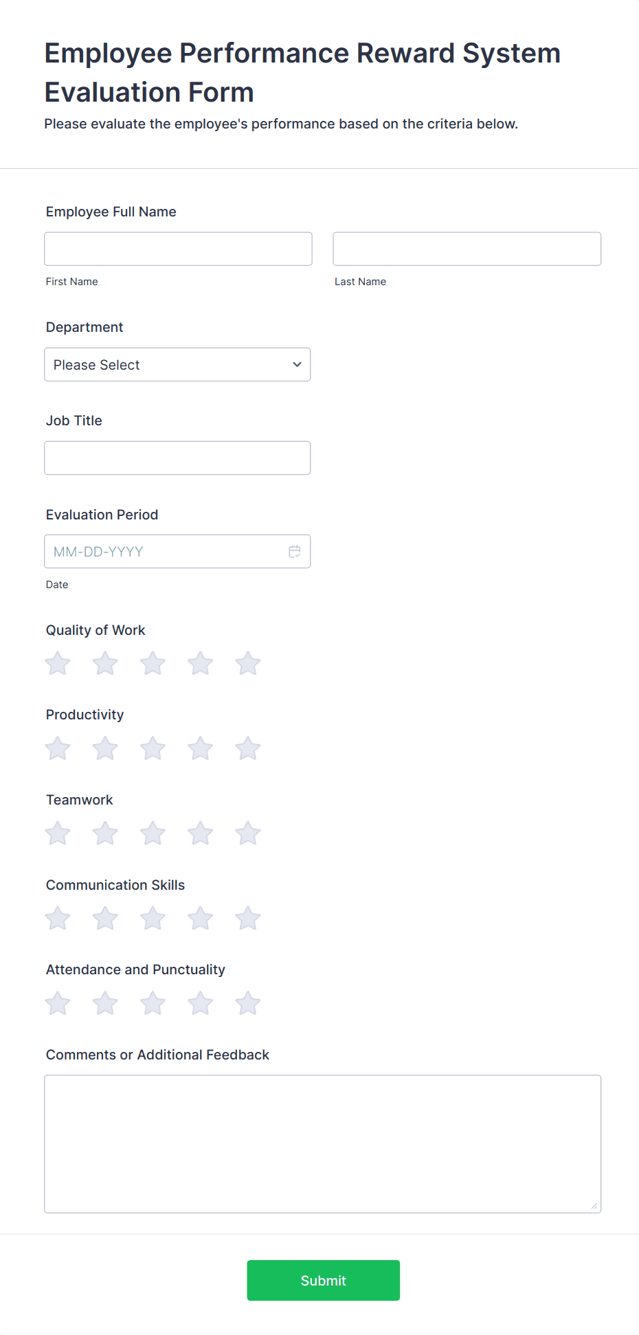 Employee Performance Reward System Evaluation Form Template | Jotform