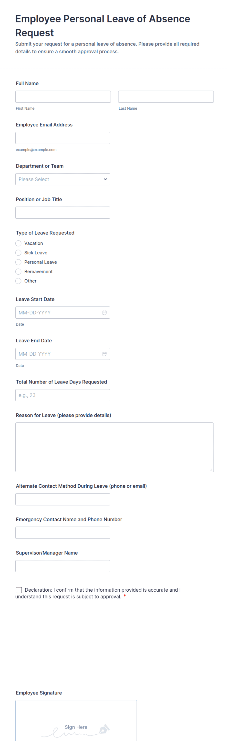 Employee Personal Leave of Absence Request Form Template | Jotform