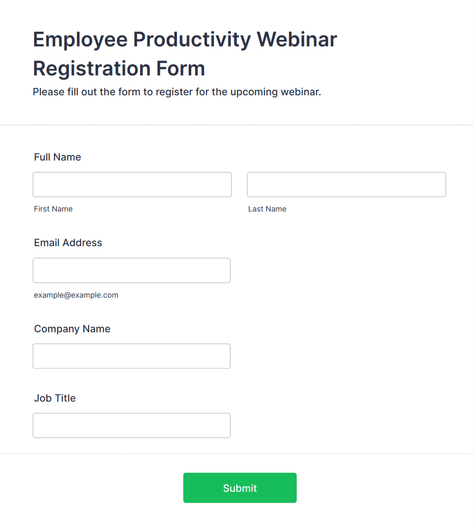 Employee Productivity Webinar Registration Form Template | Jotform