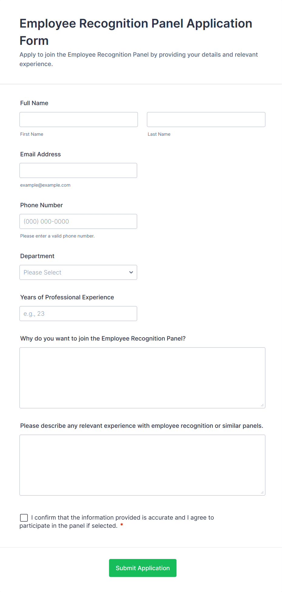 Employee Recognition Panel Application Form Template | Jotform