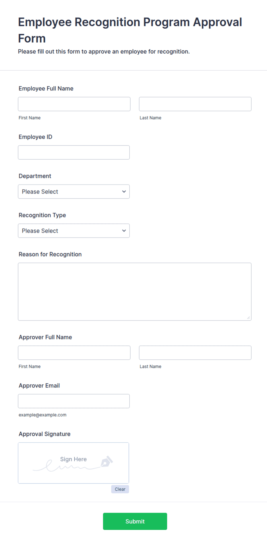 Employee Recognition Program Approval Form Template | Jotform