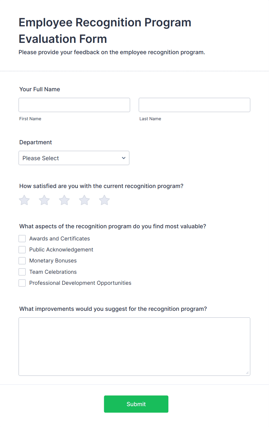 Employee Recognition Program Evaluation Form Template | Jotform