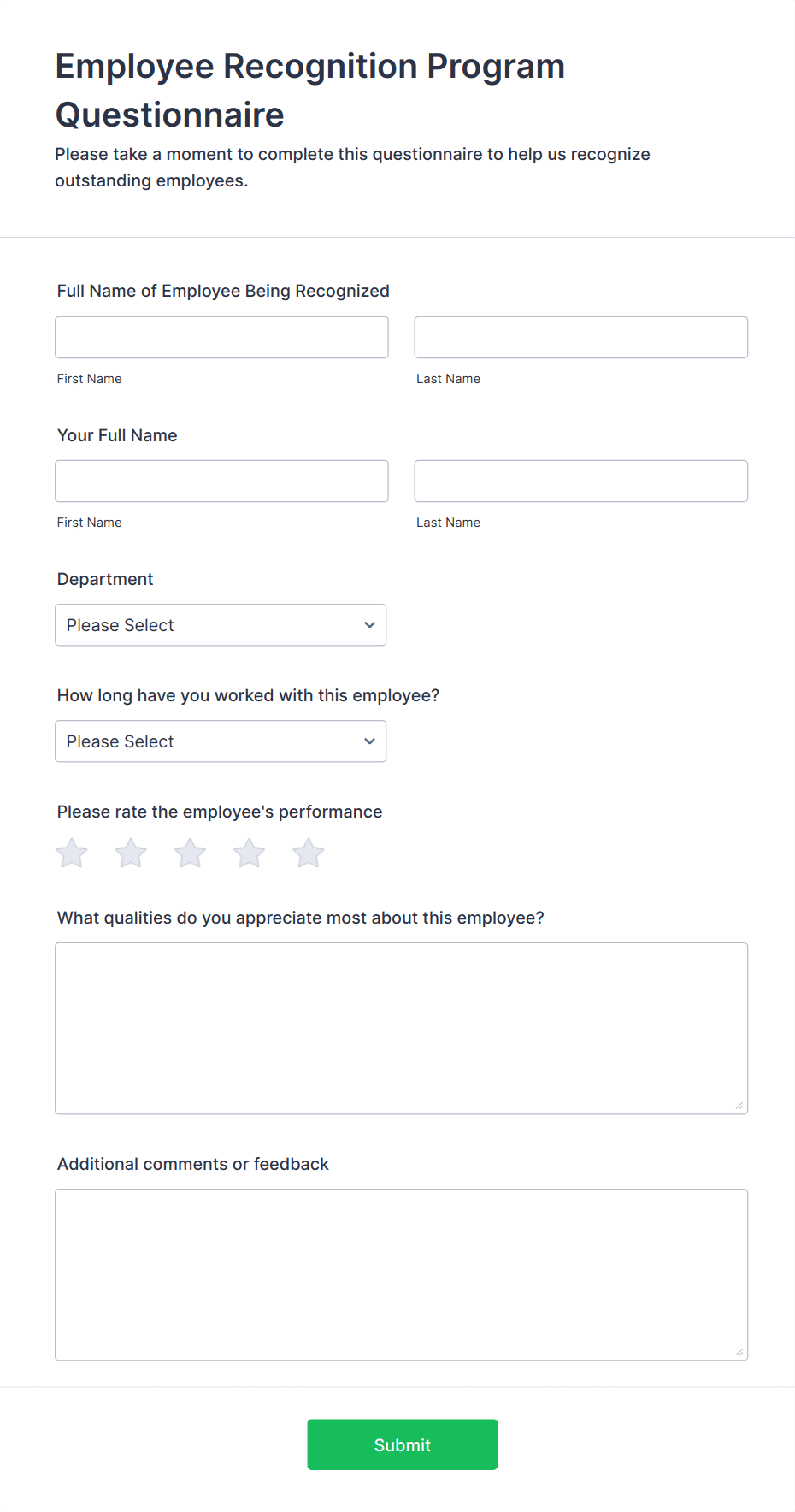 Employee Recognition Program Questionnaire Form Template | Jotform