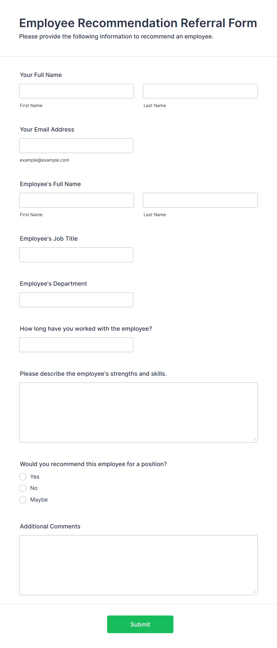 Employee Recommendation Referral Form Template | Jotform