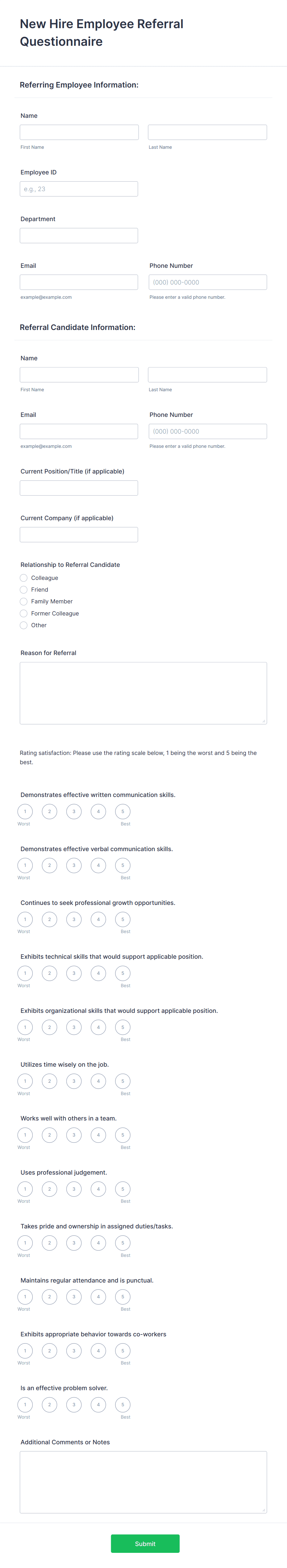 Employee Referral Questionnaire Form Template | Jotform
