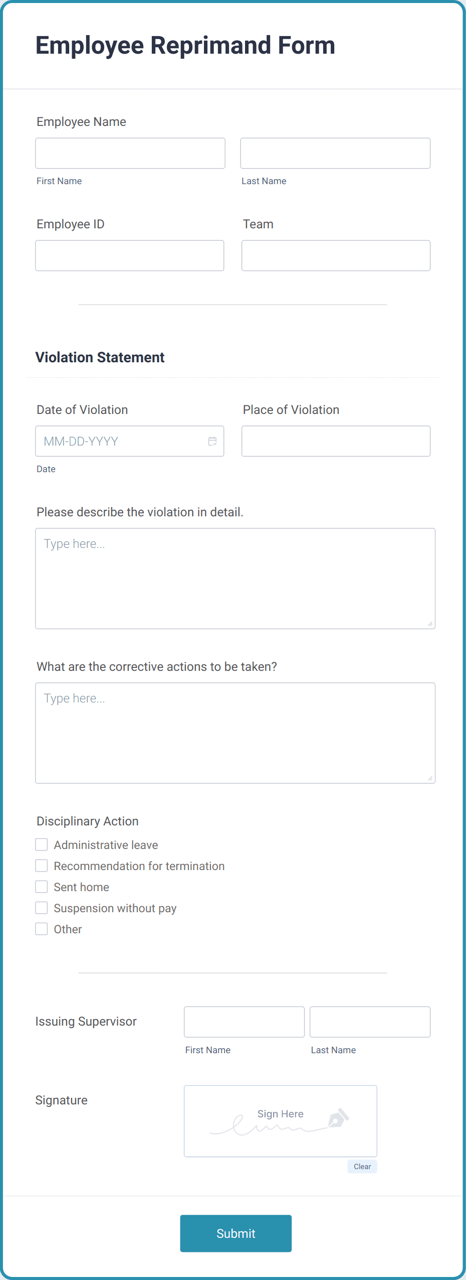 Employee Reprimand Form Template | Jotform