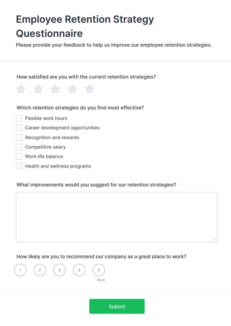 Employee Retention Strategy Questionnaire Form Template | Jotform