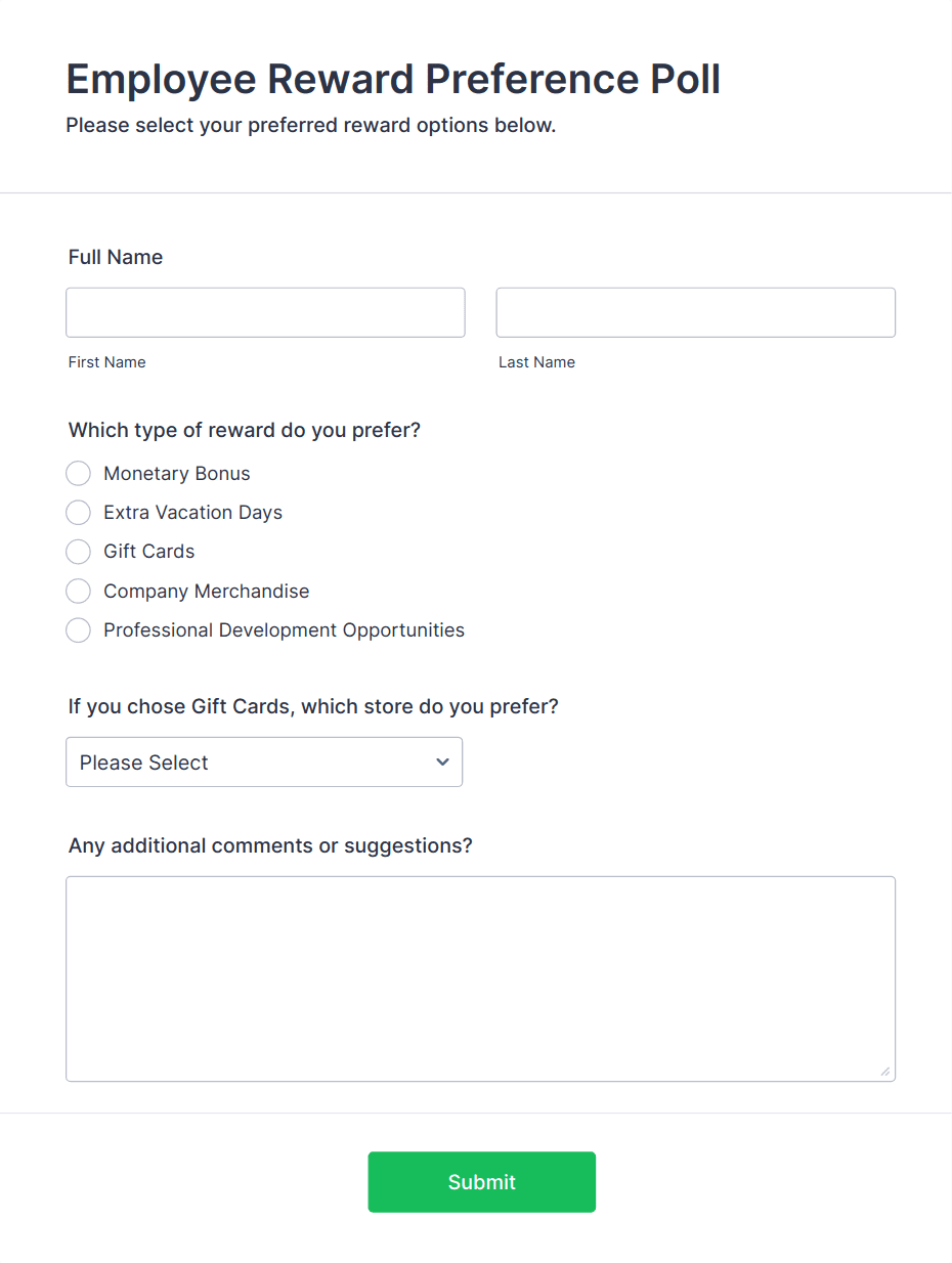 Employee Reward Preference Poll Form Template | Jotform