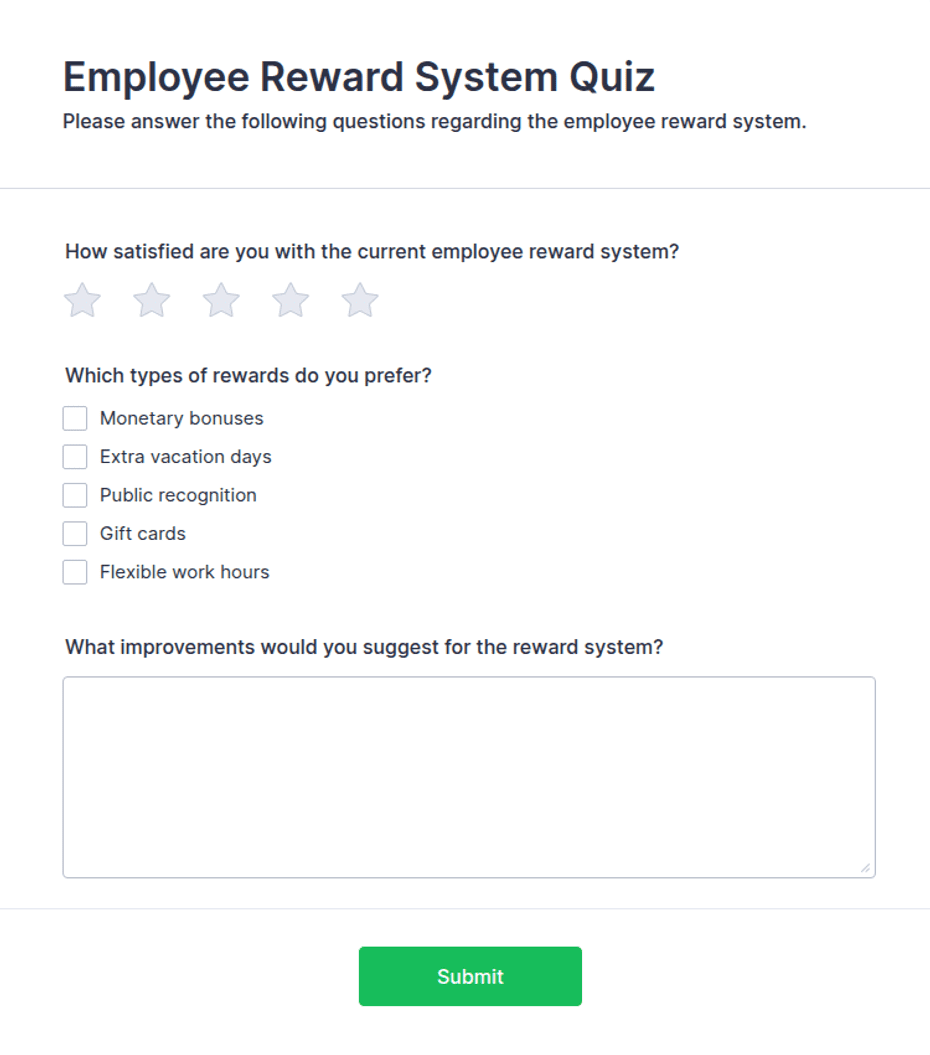 Employee Reward System Quiz Form Template | Jotform