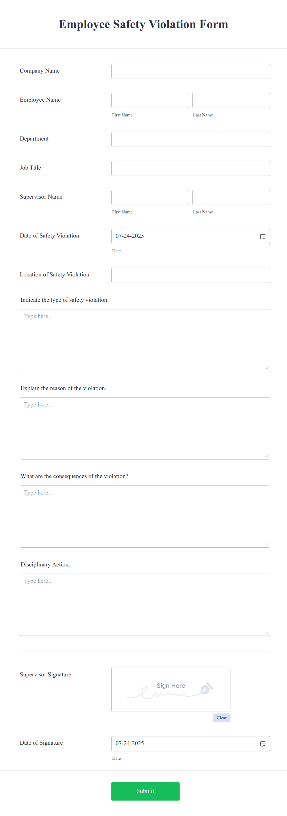 Employee Safety Violation Form Template | Jotform