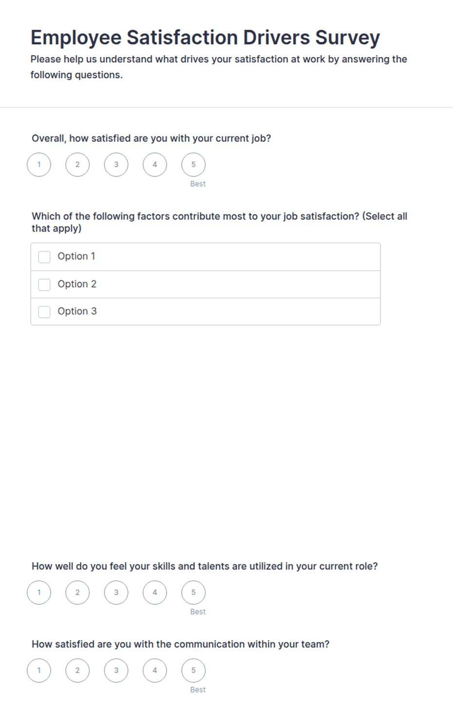 Employee Satisfaction Drivers Survey Form Template | Jotform